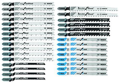 BOSCH T30C T-Shank Multi-Purpose Jigsaw Blades, 30 Piece, Assorted, Jig Saw Blade Set for Cutting Wood and Metal