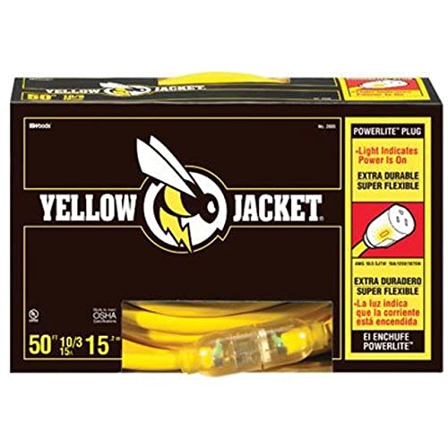 Yellow Jacket 2805 10/3 Heavy-Duty 15-Amp SJTW Contractor Extension Cord with Lighted End; 50-Feet