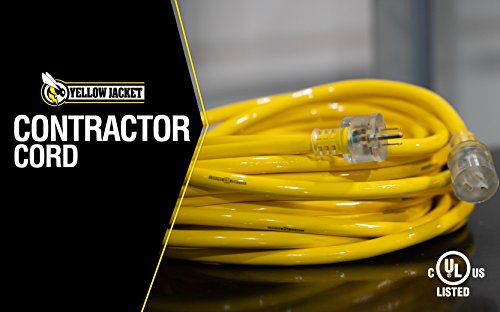 Yellow Jacket 2805 10/3 Heavy-Duty 15-Amp SJTW Contractor Extension Cord with Lighted End; 50-Feet