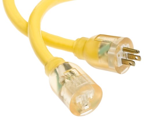 Yellow Jacket 2805 10/3 Heavy-Duty 15-Amp SJTW Contractor Extension Cord with Lighted End; 50-Feet