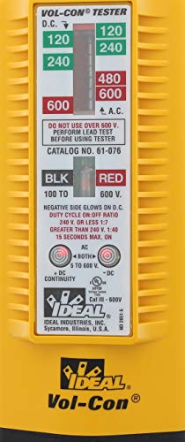 IDEAL INDUSTRIES INC. 61-076 Vol-Con Solenoid Voltage Tester with Vibration Mode, AC/DC Voltage Level Testing, CATIII for 600v, Yellow