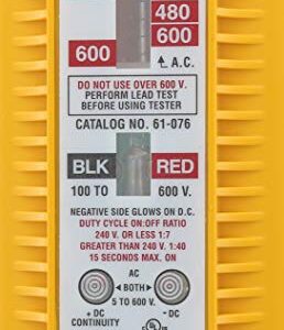 IDEAL INDUSTRIES INC. 61-076 Vol-Con Solenoid Voltage Tester with Vibration Mode, AC/DC Voltage Level Testing, CATIII for 600v, Yellow