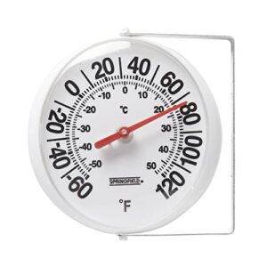 springfield big and bold thermometer with mounting bracket, indoor outdoor thermometer with large numbers for patio, pool, and indoor areas, white