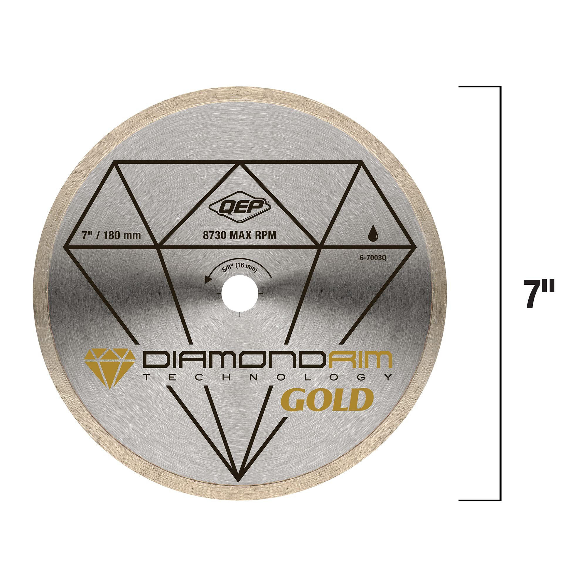 QEP 7" Continuous Rim Premium Diamond Blade for Wet or Dry Cutting of Ceramic, Porcelain, and Marble Tile