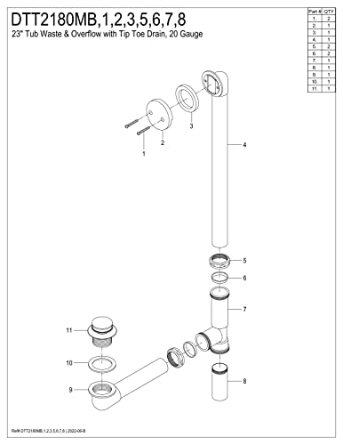 Kingston Brass DTT2188 Tip-Toe Bath Tub Drain and Overflow, Brushed Nickel 26.81 x 12 x 3.19