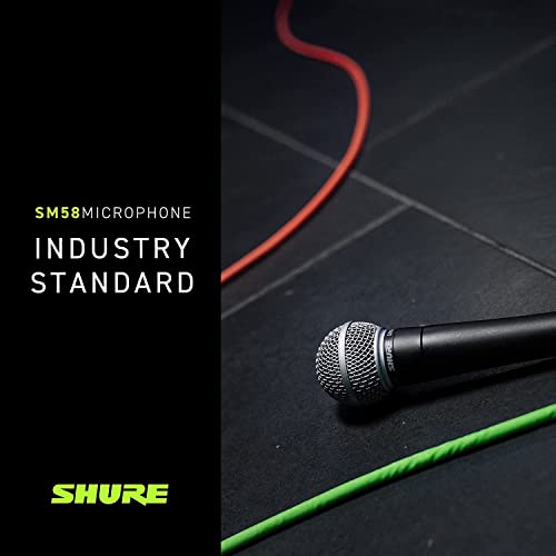 Shure SM58 Cardioid Dynamic Vocal Microphone with Pneumatic Shock Mount, Spherical Mesh Grille with Built-in Pop Filter, A25D Mic Clip, Storage Bag, 3-pin XLR Connector, No Cable Included (SM58-LC)