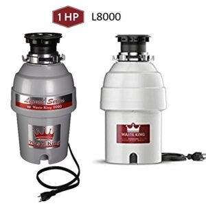 Waste King 1 HP Garbage Disposal with Power Cord, Food Waste Disposer for Kitchen Sink, L-8000