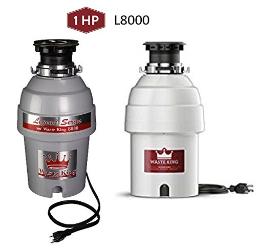 Waste King 1 HP Garbage Disposal with Power Cord, Food Waste Disposer for Kitchen Sink, L-8000