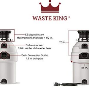 Waste King 1 HP Garbage Disposal with Power Cord, Food Waste Disposer for Kitchen Sink, L-8000