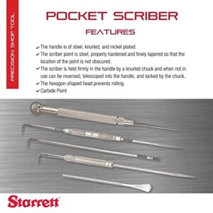 Starrett Carbide Pocket Scriber with Hexagon Shape Head - 2-7/8" (72mm) Point Length, 3/8" (9.5mm) Handle Diameter, Knurled and Nickel-Plated Handle - 70BX