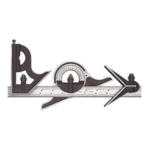 starrett combination set with square, center and non-reversible protractor head and blade - 12" blade length, hardened steel, 4r graduation type - 9-12-4r