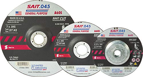 United Abrasives-SAIT 22021 A60S General Purpose Cut-Off Wheels (Type 27/Type 42 Depressed Center) 4 1/2" x .045" x 7/8", 50-Pack