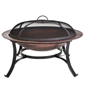 cobraco fb6132 30 inch round cast iron copper finish fire pit with screen and cover