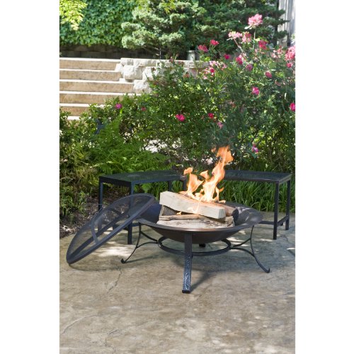 CobraCo FB6132 30 inch Round Cast Iron Copper Finish Fire Pit with Screen and Cover