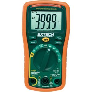 extech ex330 autoranging mini multimeter with ncv and type k temperature, orange and green