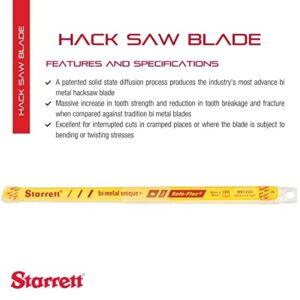 Starrett Bi-Metal Unique HSS Safe-Flex Hand Hacksaw Blade - Ideal for Contractors and Tradesmen - 12" Length, 1/2" Width, 0.024" Thickness, 24 TPI, 10-Pack - KBS1224-10