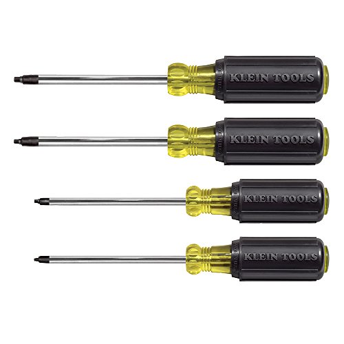 Klein Tools 85664 Screwdriver Set, Square Recess with Color Coded Handles and Heat Treated, Chrome Plated Shafts, 4-Piece