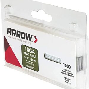 Arrow BN1810CS 18-Gauge Steel Brad Nails for Molding, Cabinets, Framing, Trim, and Finishing, Safe to Use with Electric or Battery Powered Nailers, Steel, 5/8 Inch, 1000 Pack