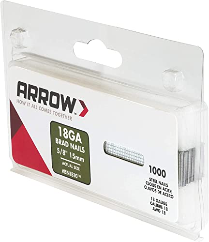 Arrow BN1810CS 18-Gauge Steel Brad Nails for Molding, Cabinets, Framing, Trim, and Finishing, Safe to Use with Electric or Battery Powered Nailers, Steel, 5/8 Inch, 1000 Pack