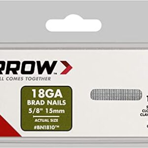 Arrow BN1810CS 18-Gauge Steel Brad Nails for Molding, Cabinets, Framing, Trim, and Finishing, Safe to Use with Electric or Battery Powered Nailers, Steel, 5/8 Inch, 1000 Pack