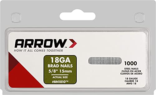 Arrow BN1810CS 18-Gauge Steel Brad Nails for Molding, Cabinets, Framing, Trim, and Finishing, Safe to Use with Electric or Battery Powered Nailers, Steel, 5/8 Inch, 1000 Pack