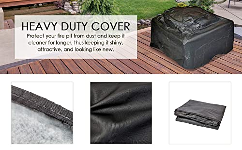 Fire Sense 02056 Outdoor Square Fire Pit Vinyl Cover Patio Heaters Heavy Duty 10 Gauge Felt Lined Water & Weather Resistant Fabric Ties - 38” x 38” - Square