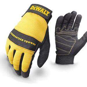 Dewalt DPG20L All Purpose Synthetic Leather Palm Spandex Back Velcro Wrist Work Glove, Large, Yellow/ Black