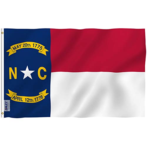 Anley Fly Breeze 3x5 Foot North Carolina State Polyester Flag - Vivid Color and Fade proof - Canvas Header and Double Stitched - North Carolina NC Flags with Brass Grommets 3 X 5 Ft