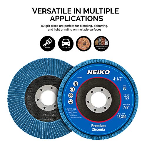 NEIKO 11116A 10 Pack Zirconia Flap Discs 4-1/2 for Angle Grinder, 40 Grit Flapper Wheel, Flat T27 Grinding Wheel 4.5 Inch Flap Disc, 7/8" Arbor Grinding Disc, Flap Wheel for Wood & Metal Sanding