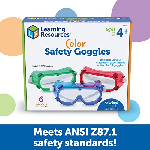 Learning Resources Colored Safety Goggles - 6 Pieces, Ages 4+ Classroom Accessories, Perfect For Kid's Science Experiments