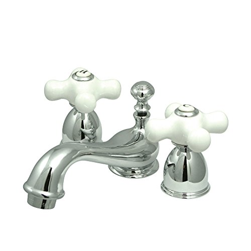 Elements of Design ES3951PX Widespread Lavatory Faucet with Porcelain Cross Handle, Mini, Polished Chrome