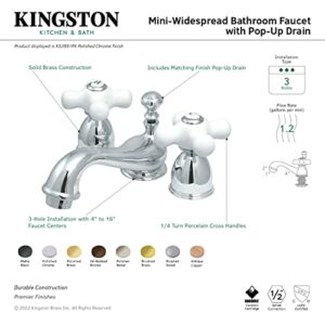 Elements of Design ES3951PX Widespread Lavatory Faucet with Porcelain Cross Handle, Mini, Polished Chrome