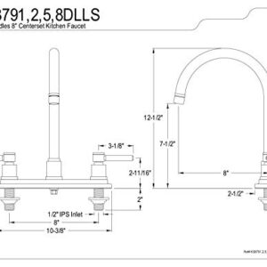 Kingston Brass KS8798DLLS Concord Twin Lever Handles 8" Kitchen Faucet Less Sprayer, Brushed Nickel