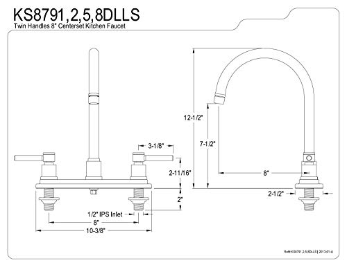 Kingston Brass KS8798DLLS Concord Twin Lever Handles 8" Kitchen Faucet Less Sprayer, Brushed Nickel