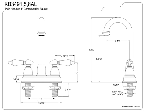 Kingston Brass KB3498AL Restoration 4-inch Centerset Bar Faucet, Brushed Nickel