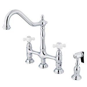 kingston brass ks1271pxbs 8-inch center heritage two handles bridge kitchen faucet with metal side sprayer, polished chrome