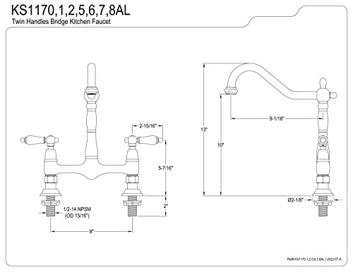 Kingston Brass KS1178AL Heritage 8-Inch Kitchen Faucet Without Sprayer, Brushed Nickel