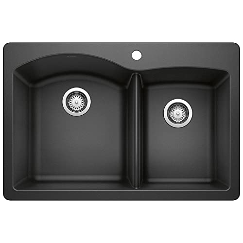 BLANCO 440215 Diamond Silgranit 60/40 Double Bowl Undermount or Drop Kitchen Sink, 33" L X 22" W, Anthracite