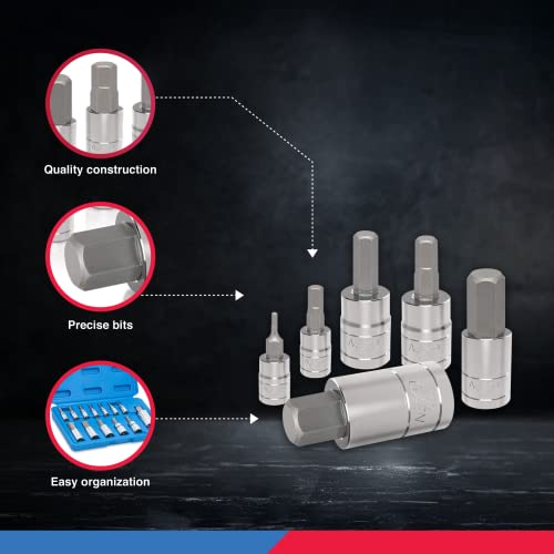 NEIKO 10074A Metric Hex Bit Socket Set | 13-Piece Set | S2 and Cr-V Steel | 1/4-Inch, 3/8-Inch and 1/2-Inch Drive | 2mm to 14mm