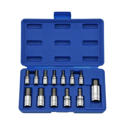 NEIKO 10074A Metric Hex Bit Socket Set | 13-Piece Set | S2 and Cr-V Steel | 1/4-Inch, 3/8-Inch and 1/2-Inch Drive | 2mm to 14mm