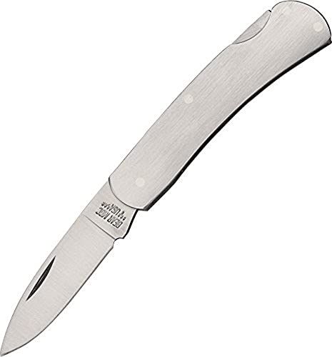 Bear & Son Stainless Frame Lock Folding Knife, 2-1/8" High Carbon Stainless Steel Drop Point Blade, 100% Stainless Steel Construction (125)