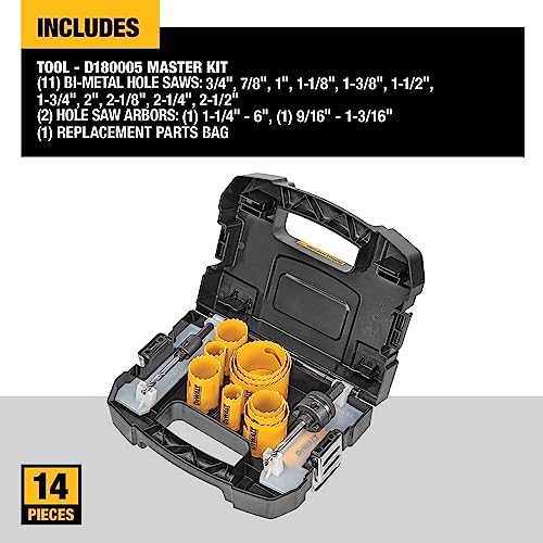 DEWALT Hole Saw Kit, 14-Piece, Includes 2 Quick Change Mandrels and Pilot Point Bits (D180005)