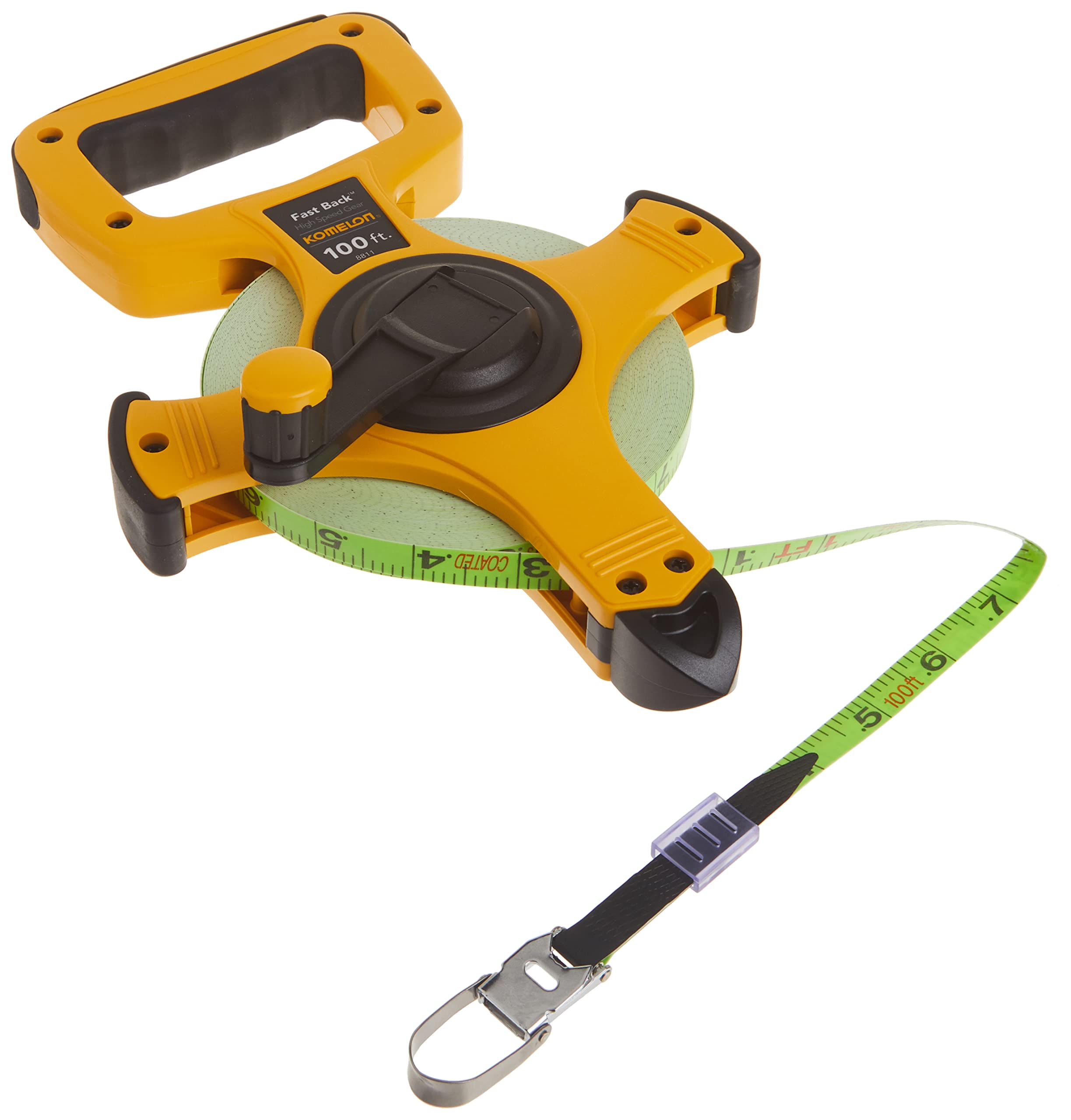 Komelon 8811 Fast Back Open Reel Long Tape Measure with Double Nylon Coated Fiberglass Blade 100-Feet by 1/2-Inch