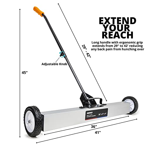 NEIKO 53418A 36-Inch Magnetic Pickup Sweeper with Wheels, Adjustable Handle, and Floor Magnet, Heavy-Duty Magnet to Pick Up Nails, 30-Pound Capacity