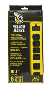 yellow jacket 5138n 5138 metal surge protector strip with 6 outlets and 15 foot cord; ft