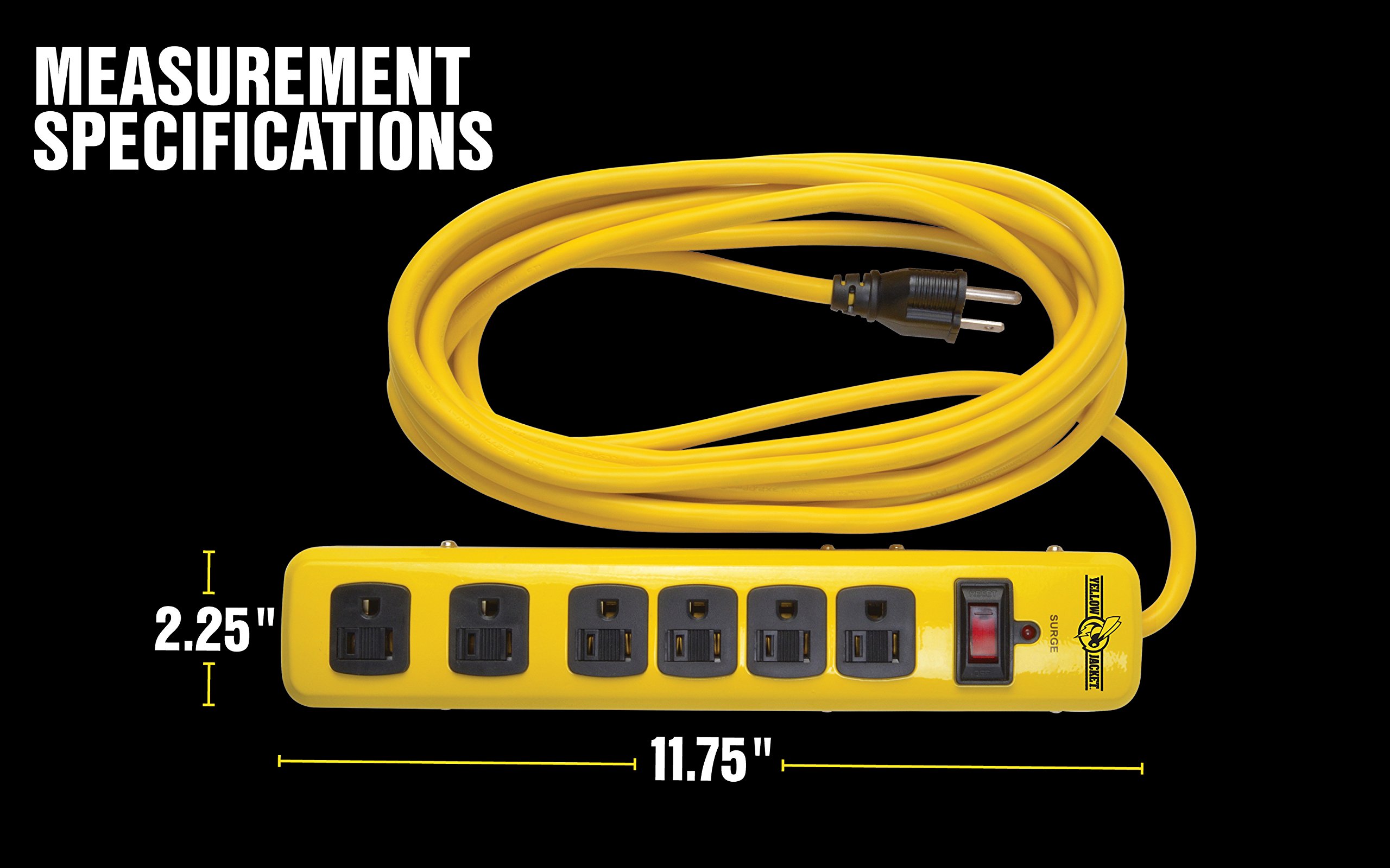 Yellow Jacket 5138N 5138 Metal Surge Protector Strip with 6 Outlets and 15 Foot Cord; Ft