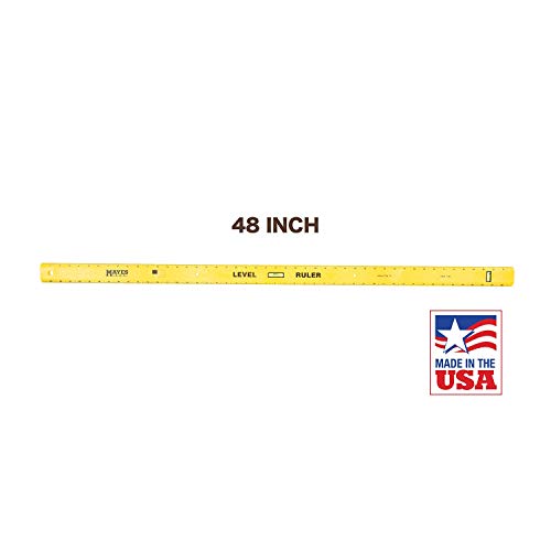 Mayes 10744 Polystyrene Level Rule, 48 Inch Leveler Tool, Straight Edge, Easy to Read Center Finding Measurements, With Plumb and Level Vials, Green