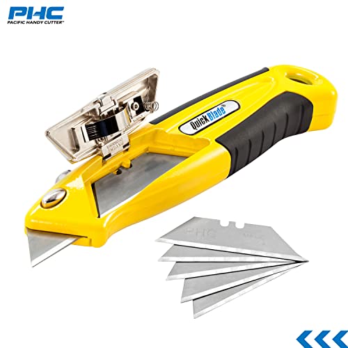 Pacific Handy Cutter QBA375 Autoloading Utility Knife, Automatic Blade Changing, with 5 Additional Blades , Yellow