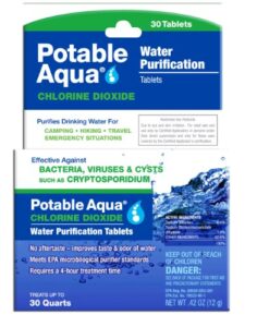 potable aqua chlorine dioxide water purification tablets - 30 count