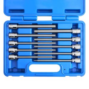 neiko 10076a 3/8-inch drive extra long allen hex bit socket set, metric, 3 mm - 10 mm | s2 and cr-v steel, 7-piece set